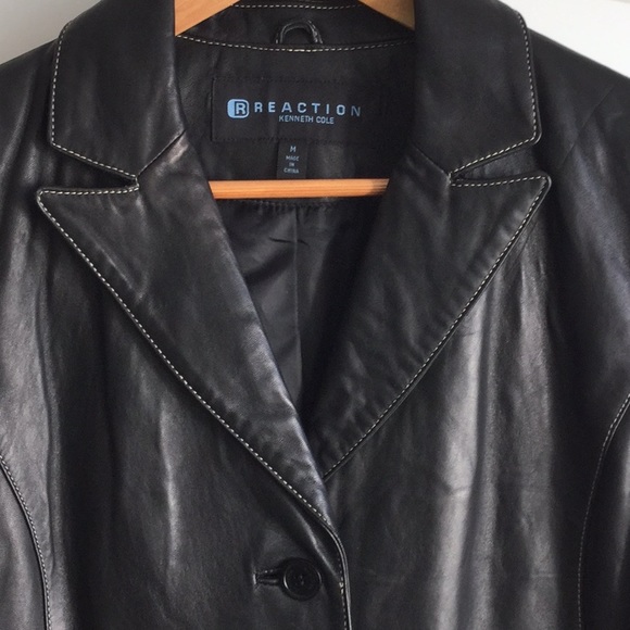 Kenneth Cole Reaction | Jackets & Coats | Black Leather Trench Coat ...